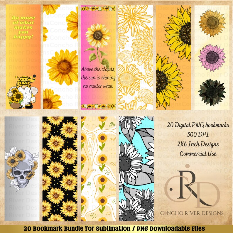 Sunflower Bookmark PNG, Printable Bookmarks, 2x6 Inch Bookmarks for ...