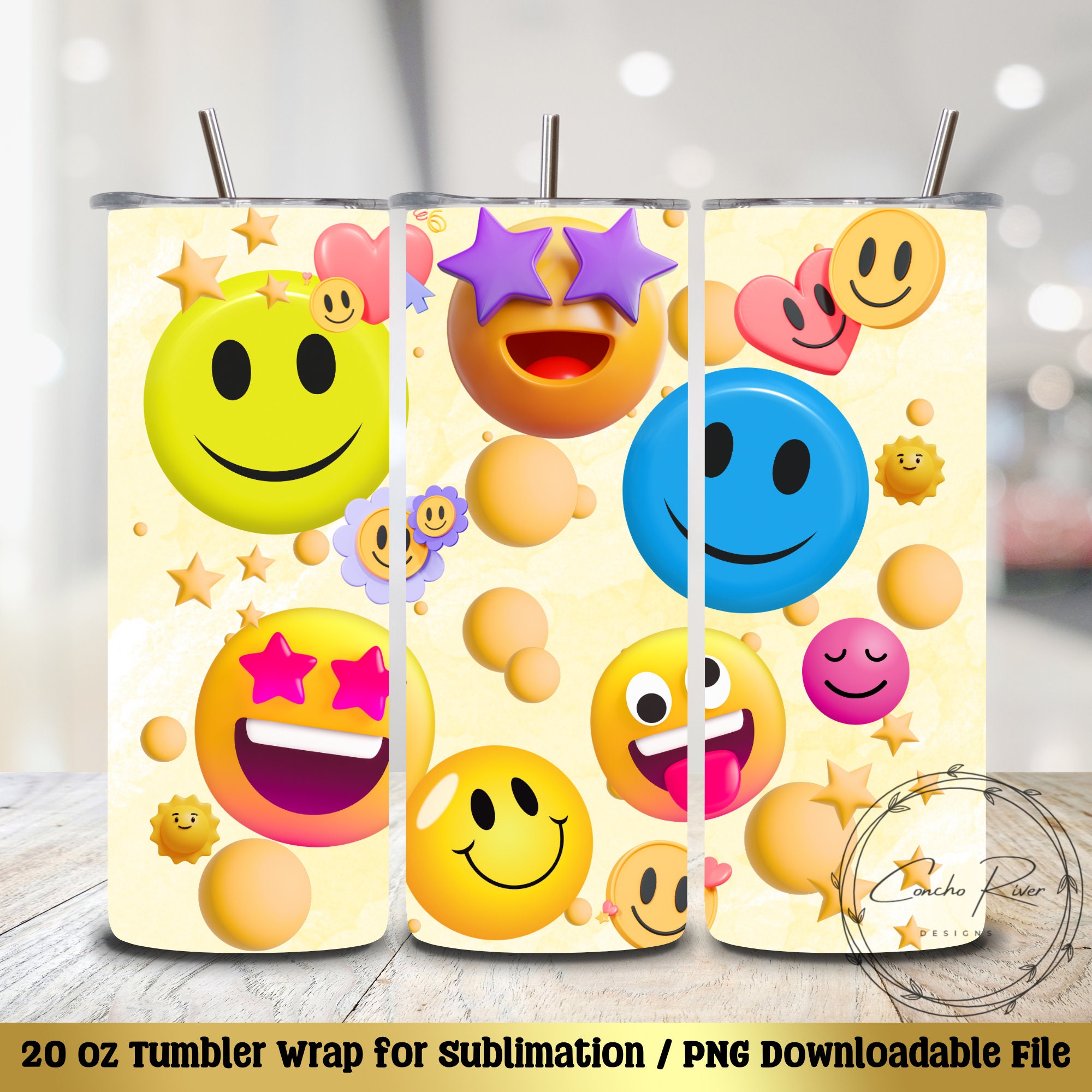 Smiley Tumbler Wrap, 3D Tumbler PNG, 20 Oz Tumbler Design, Seamless ...