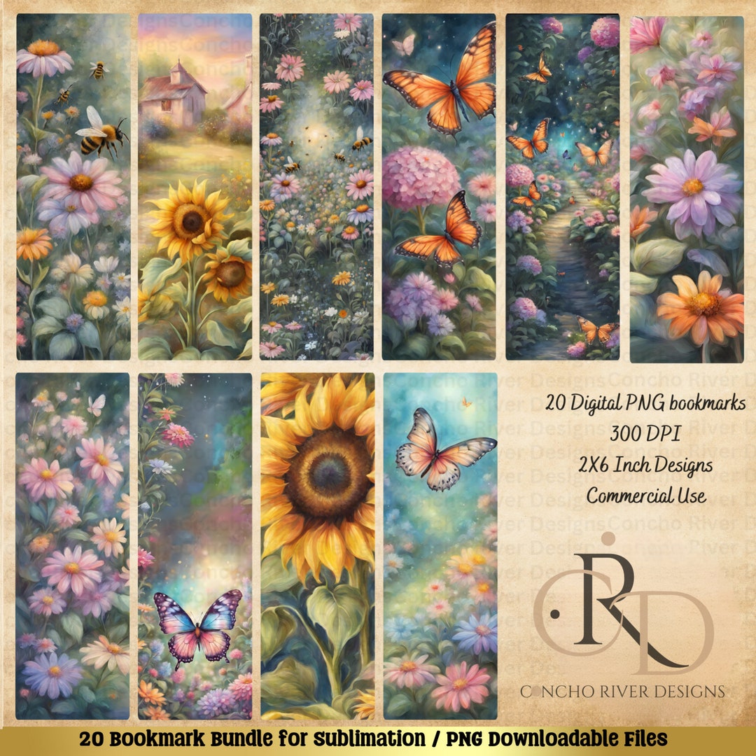 Garden PNG Bookmarks, Printable Bookmarks, 2x6 Inch Bookmarks for ...