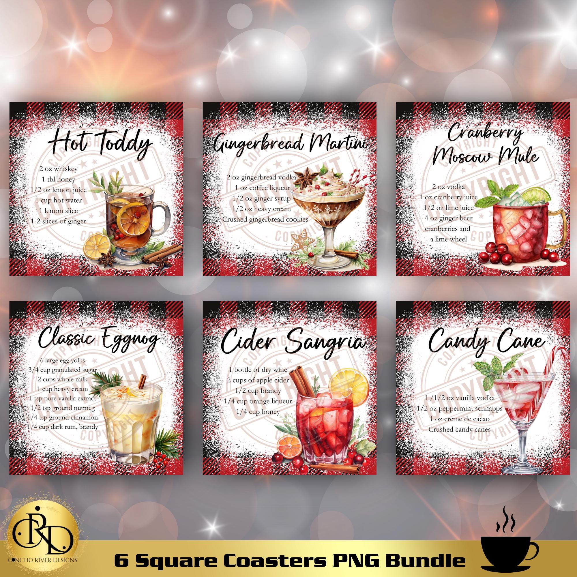 Cocktail Coasters PNG, Square Coaster PNG, Sublimation, 4x4 Coaster ...