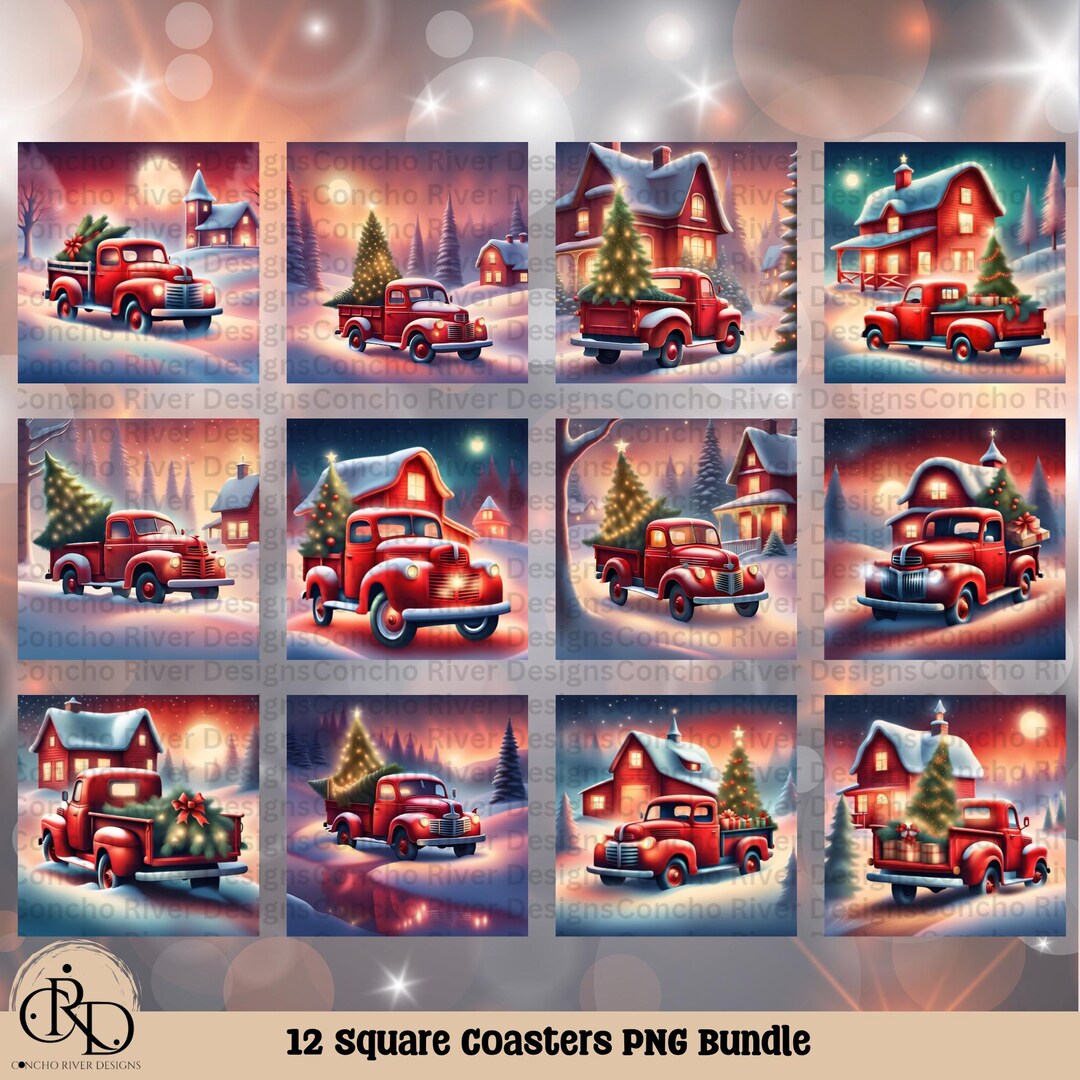 Red Truck Coaster Designs for Sublimation, 4x4 Coaster Designs, Country ...