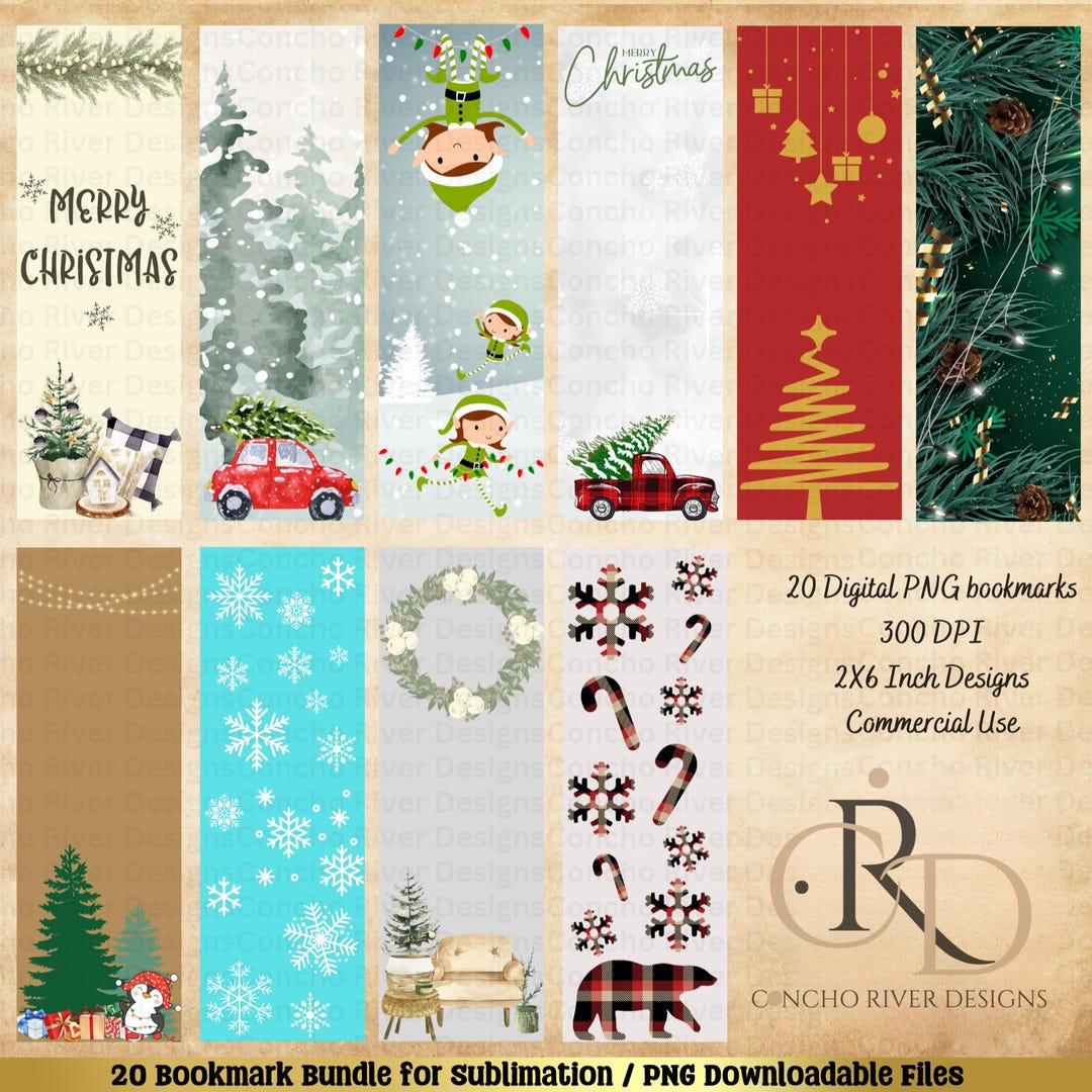 Christmas Bookmark PNG, 2x6 Inch Bookmarks for Sublimation, Bookmark ...