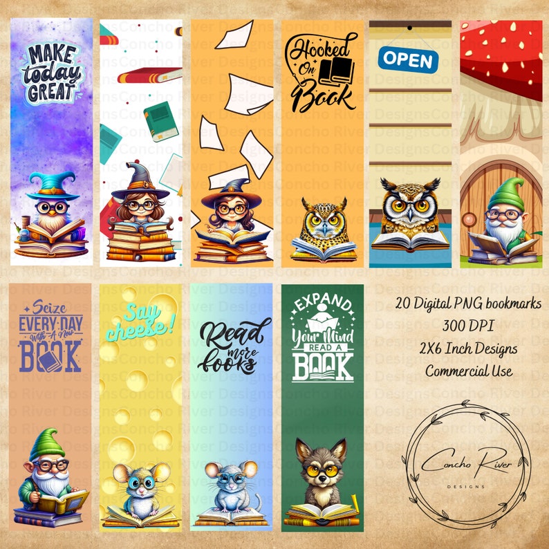 20 Fantasy Characters PNG Printable, 2x6 Inch Bookmarks for Sublimation ...