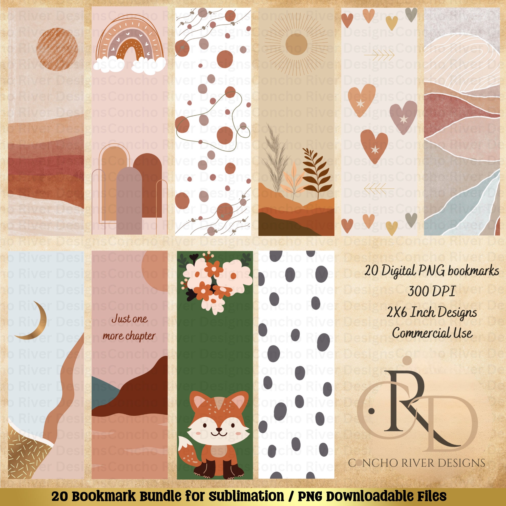 Boho Bookmark PNG, Printable 2x6 Inch Bookmarks for Sublimation ...