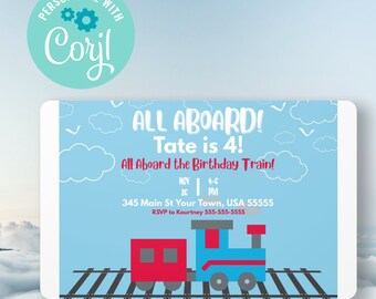 All Aboard Train Birthday Bundle Set Editable Train Birthday Invitation ...