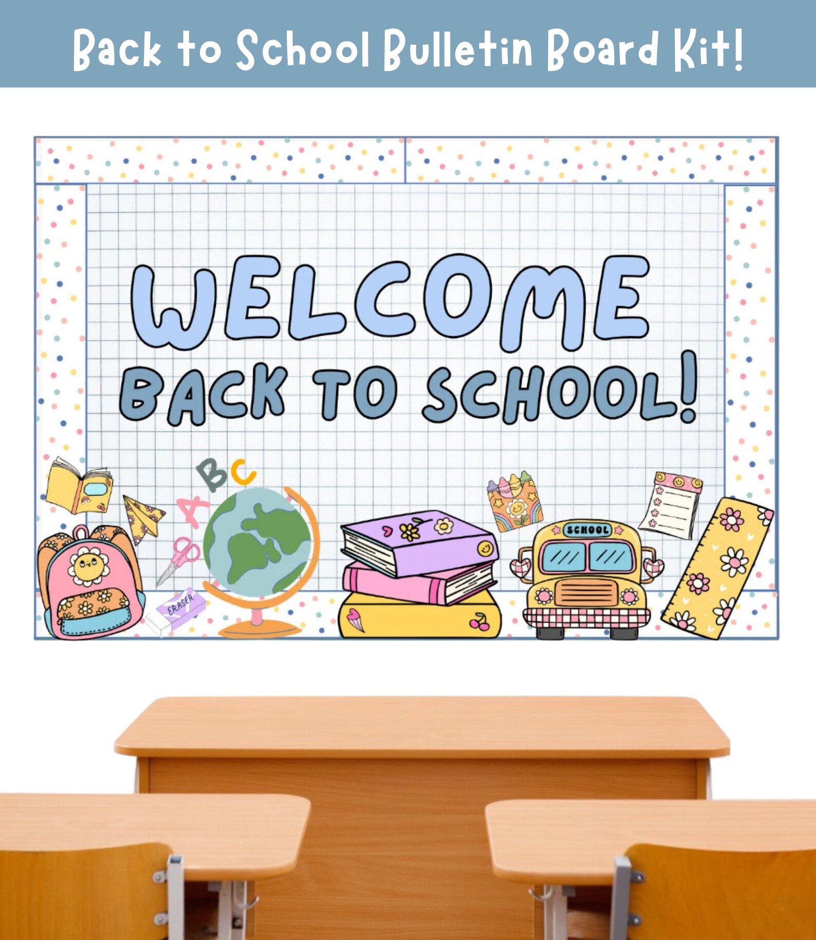 Back to School Supplies Bulletin Board Kit Classroom Bulletin Board Kit ...