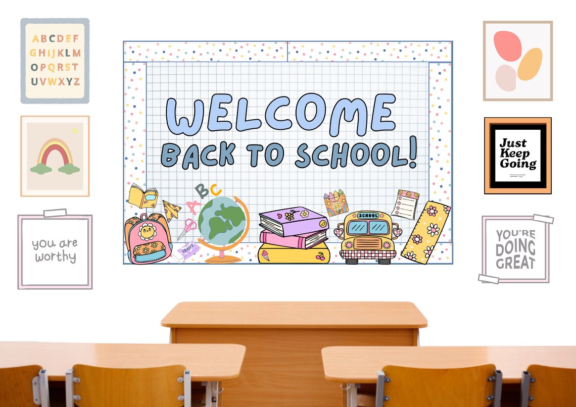 Back to School Supplies Bulletin Board Kit Classroom Bulletin Board Kit ...