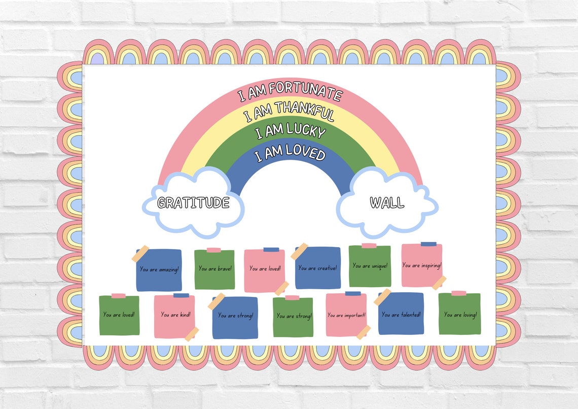 Rainbow Boho Gratitude Wall Bulletin Board Kit Classroom Bulletin Board ...