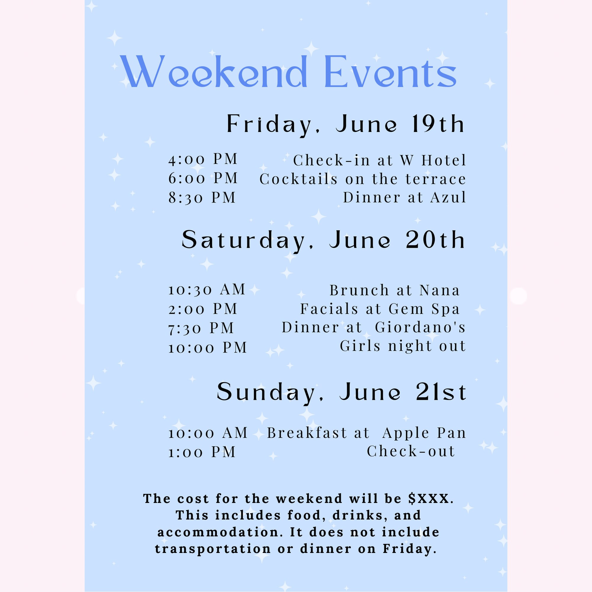 Printable Bachelorette Weekend Invitation & Itinerary Template- on ...