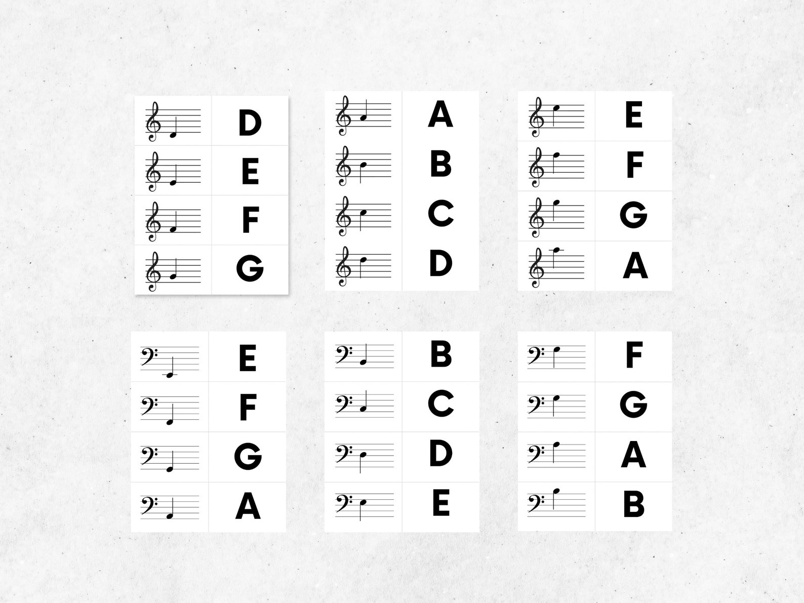 Printable Music Note Flash Cards, Music Memory Game, Treble and Bass ...