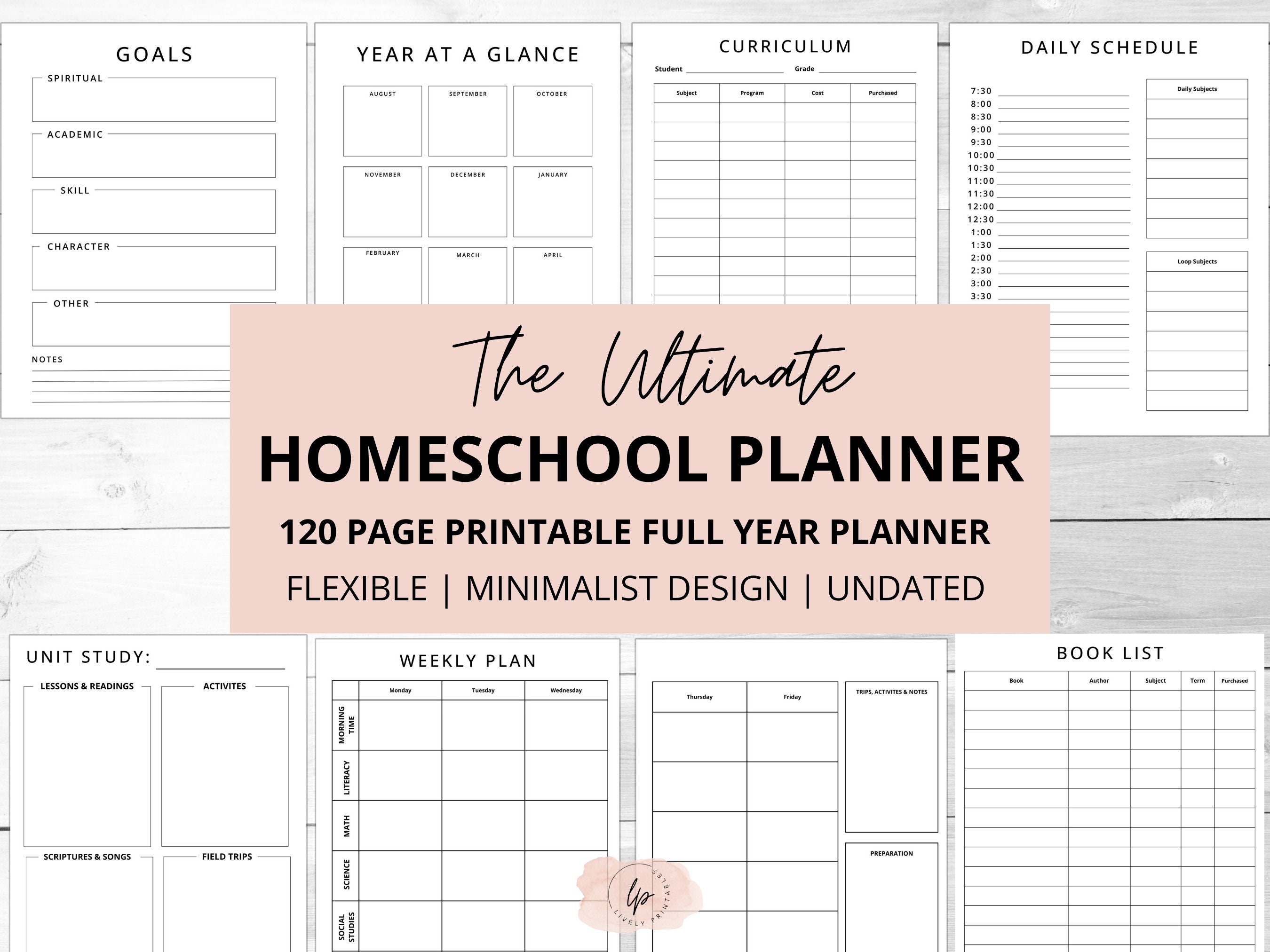 Full Year Minimalist Homeschool Planner PDF Printable Homeschool Lesson ...