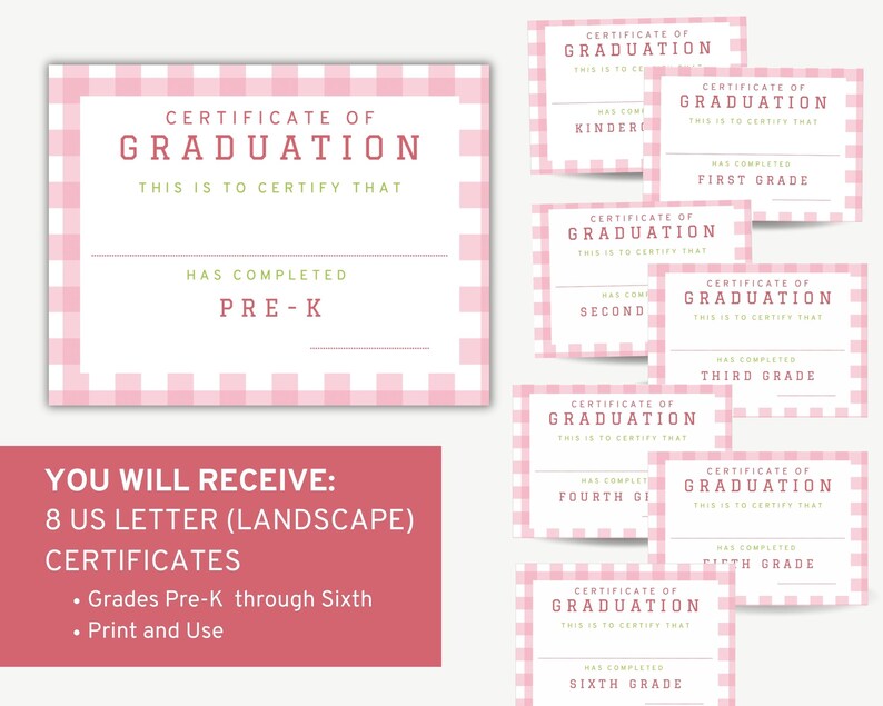 Printable Graduation Certificate Pre-k, Kindergarten, Grades First ...