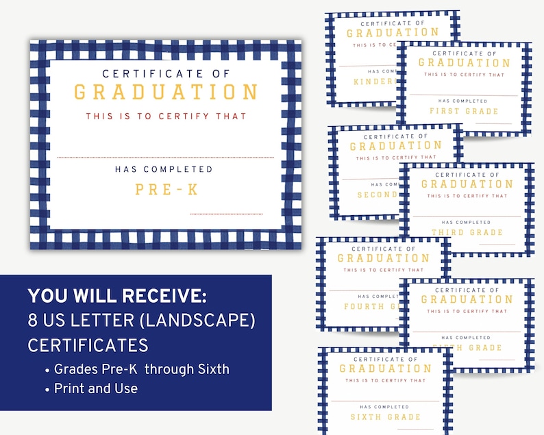 Printable Graduation Certificate Pre-k, Kindergarten, Grades First ...