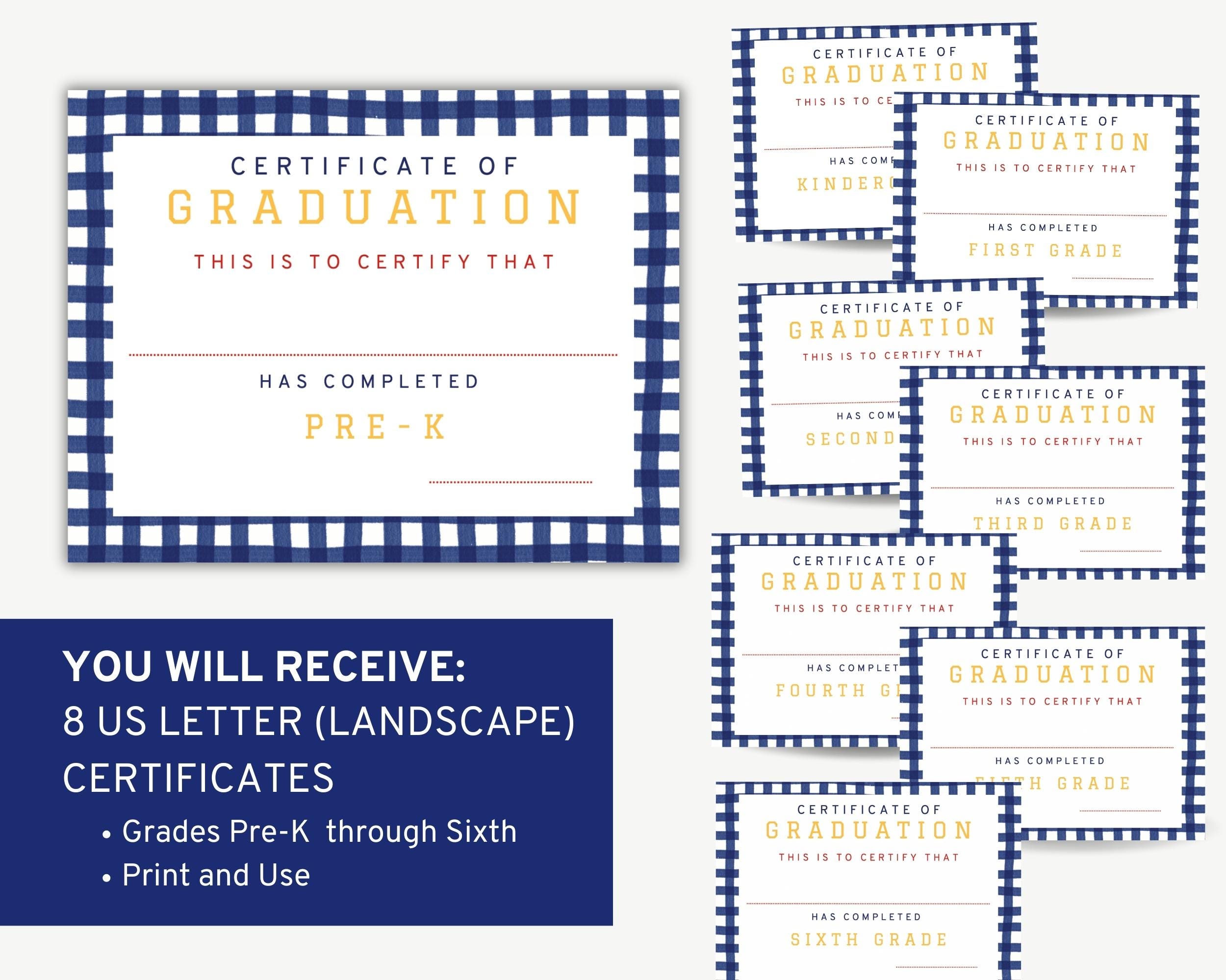Printable Graduation Certificate Pre-k, Kindergarten, Grades First ...