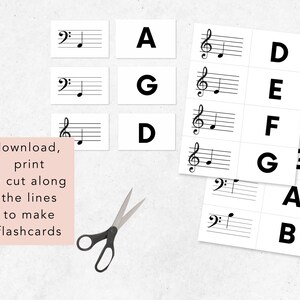 Printable Music Note Flash Cards, Music Memory Game, Treble and Bass ...