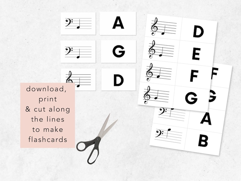 Printable Music Note Flash Cards, Music Memory Game, Treble and Bass ...