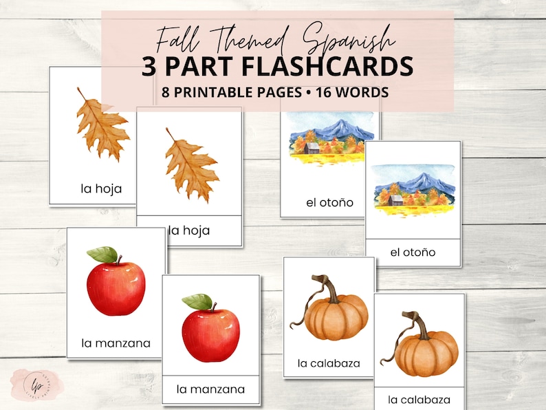 Fall Spanish 3 Part Cards | Spanish Themed Printable Flashcards ...