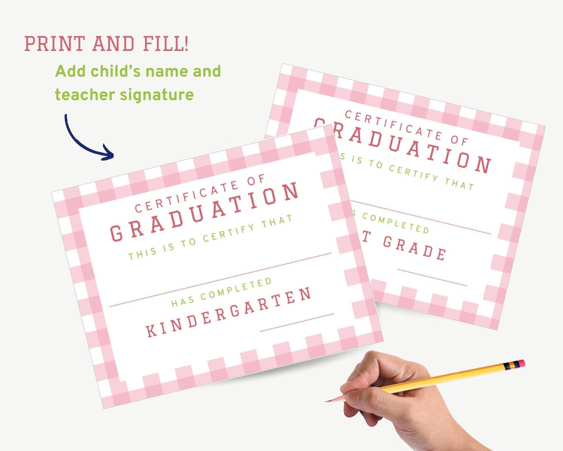 Printable Graduation Certificate Pre-k, Kindergarten, Grades First ...