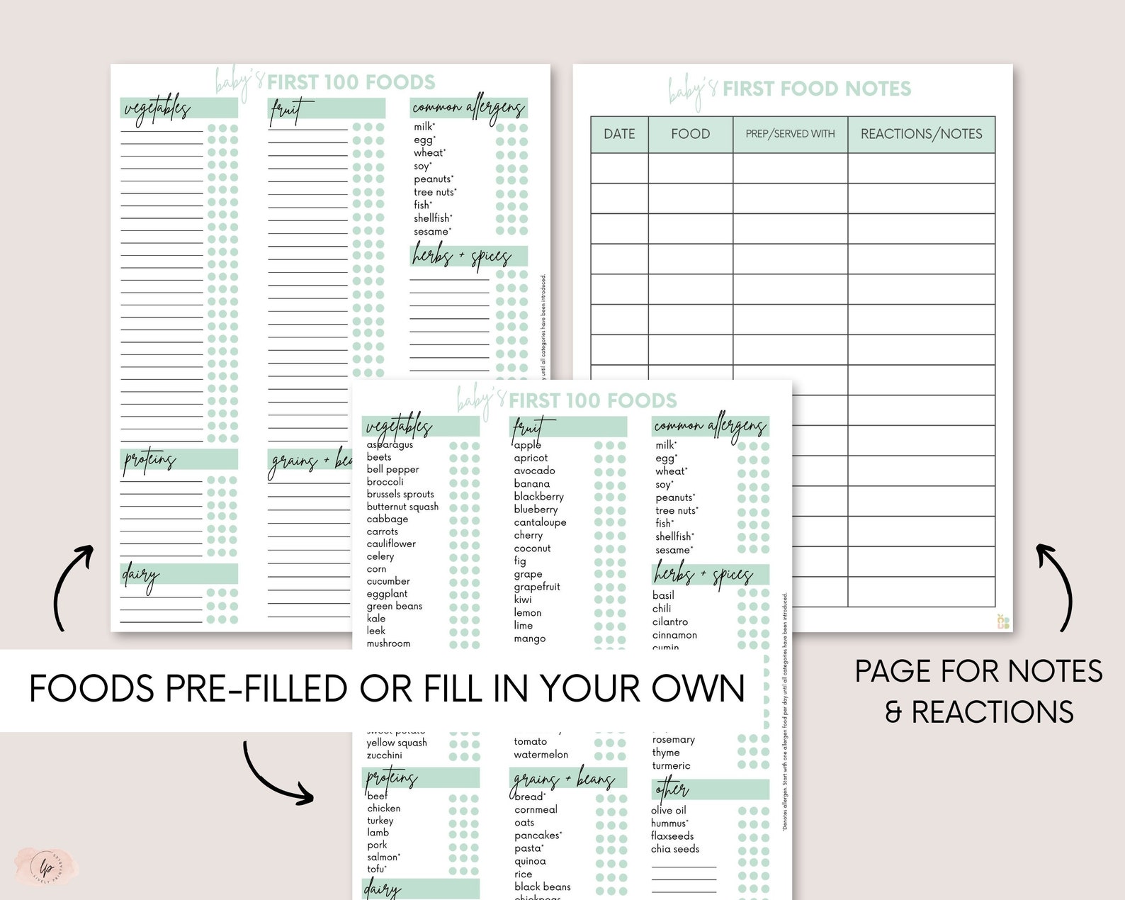 Baby's First 100 Foods | Printable Baby Food Tracker | Starting Solids ...