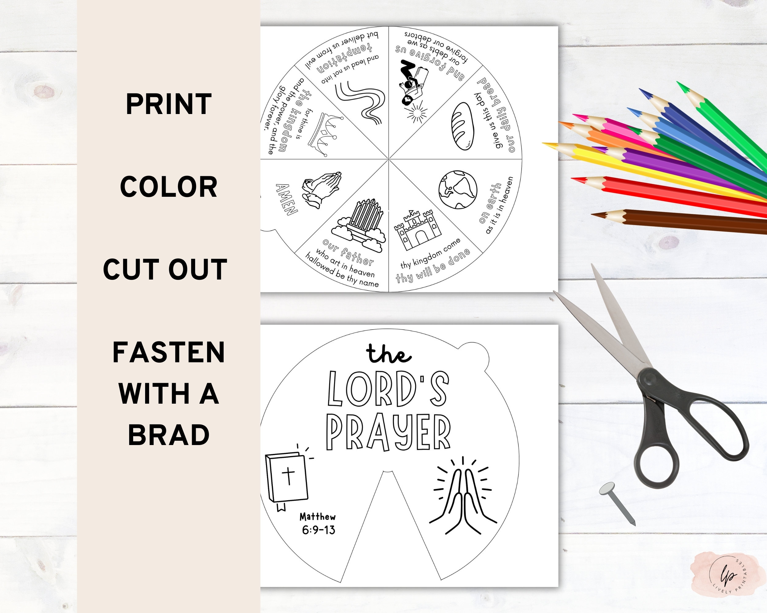 The Lord's Prayer Spinner Wheel Printable Coloring Activity for Kids ...