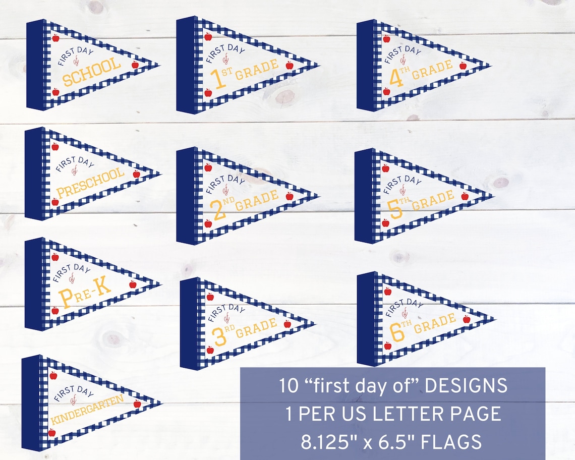 Printable First Day of School Pennant Flags | Grade School Pennant ...