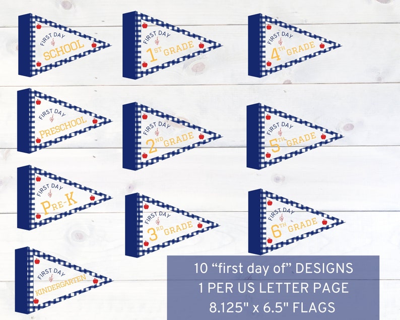 Printable First Day of School Pennant Flags | Grade School Pennant ...