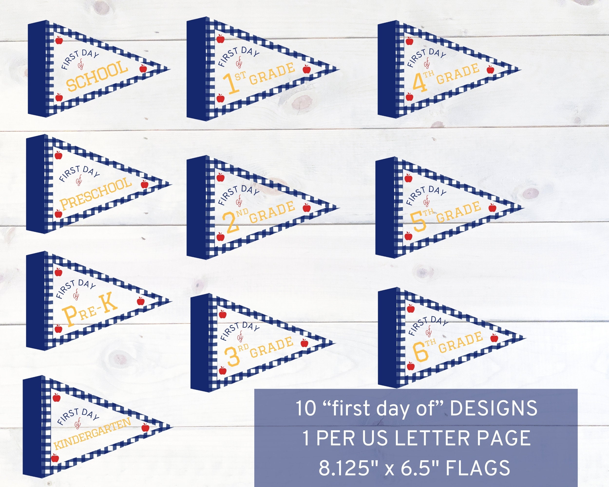 Printable First Day of School Pennant Flags | Grade School Pennant ...