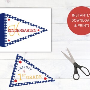 Printable First Day of School Pennant Flags | Grade School Pennant ...