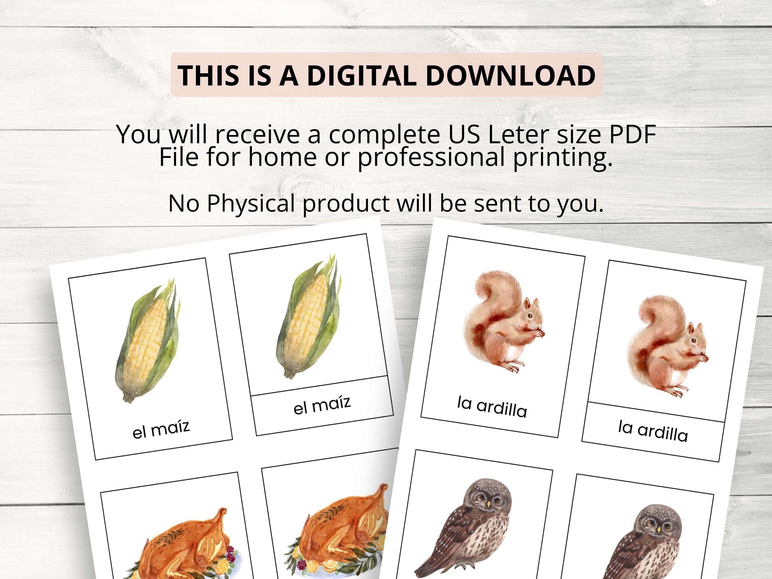 Fall Spanish 3 Part Cards | Spanish Themed Printable Flashcards ...