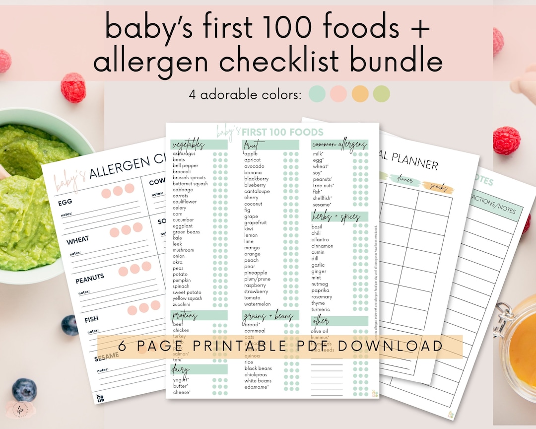 Baby's First 100 Foods + Allergen Tracker BUNDLE Printable Download ...