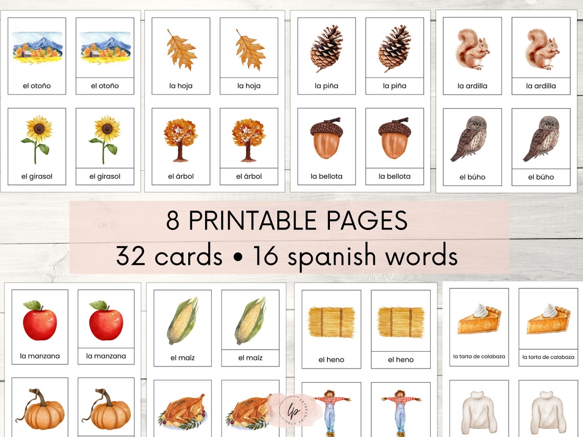 Fall Spanish 3 Part Cards | Spanish Themed Printable Flashcards ...