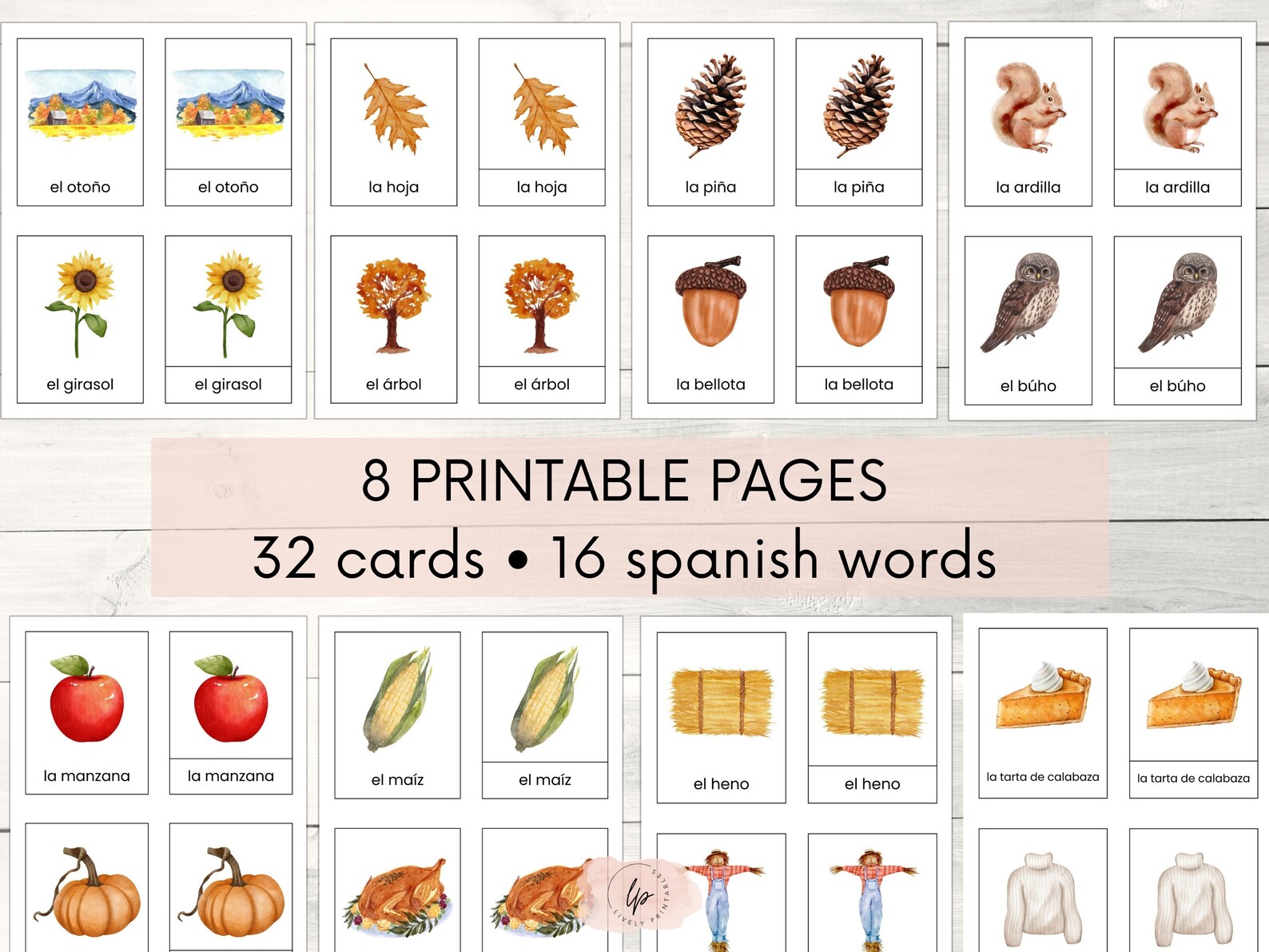Fall Spanish 3 Part Cards | Spanish Themed Printable Flashcards ...