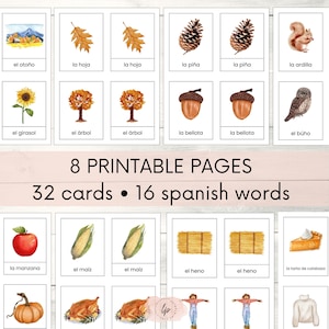 Fall Spanish 3 Part Cards | Spanish Themed Printable Flashcards ...