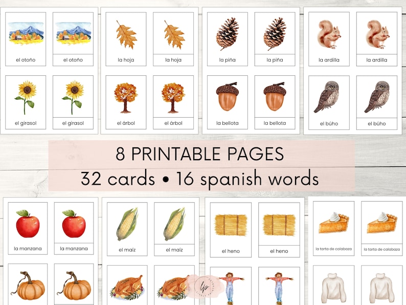 Fall Spanish 3 Part Cards | Spanish Themed Printable Flashcards ...