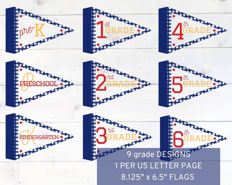 Printable First Day of School Pennant Flags | Grade School Pennant ...