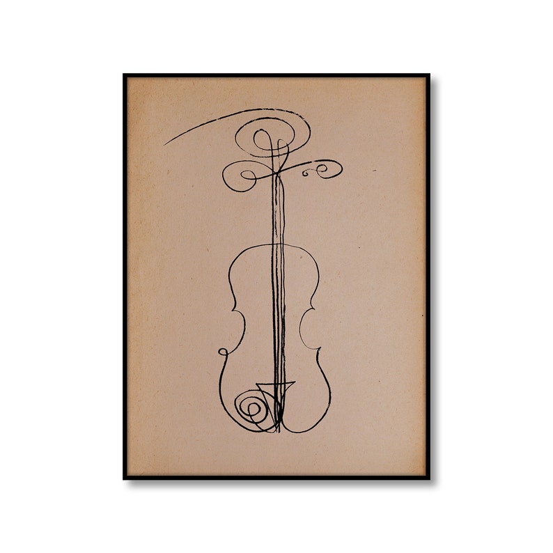 VIOLIN - Music Poster Handdrawn Linear Art Vintage Retro Musical ...