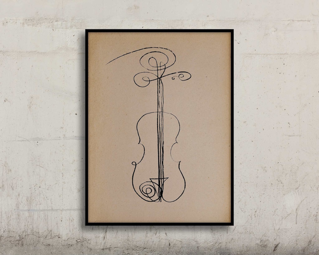 VIOLIN - Music Poster Handdrawn Linear Art Vintage Retro Musical ...