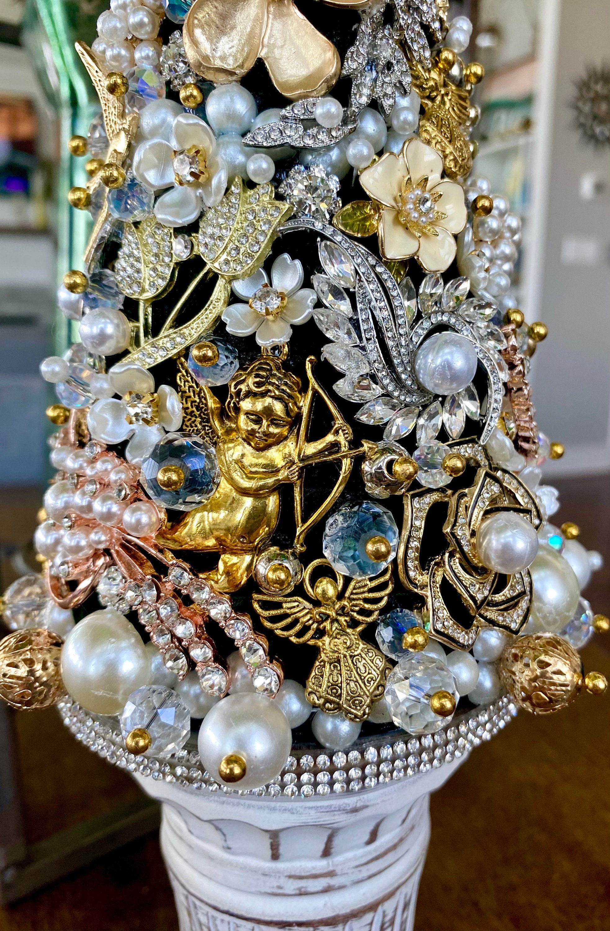 Fabulous Jewelry Encrusted Christmas Tree Vintage Cone Topiary Jewelry ...