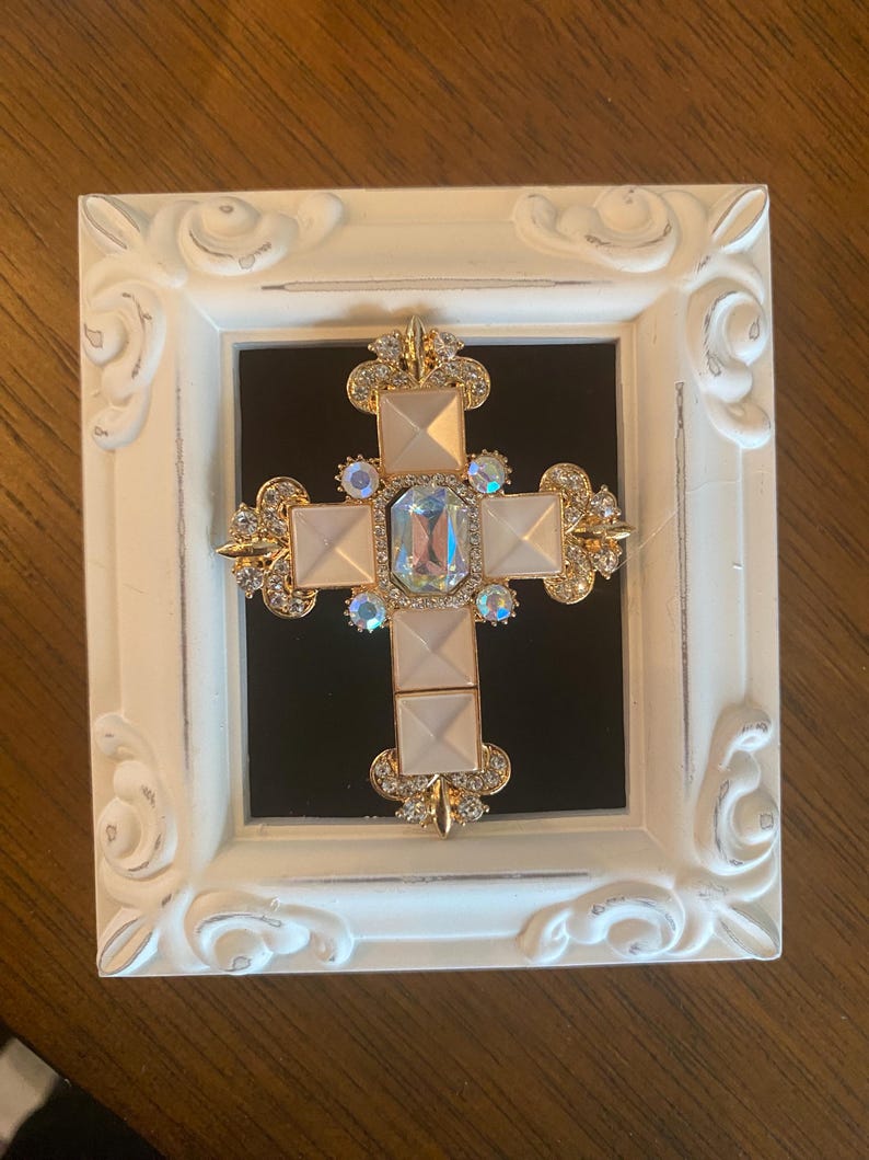 Lovely Mini Jewelry Art Cross Framed 3.5”x4” Mini Art - Etsy