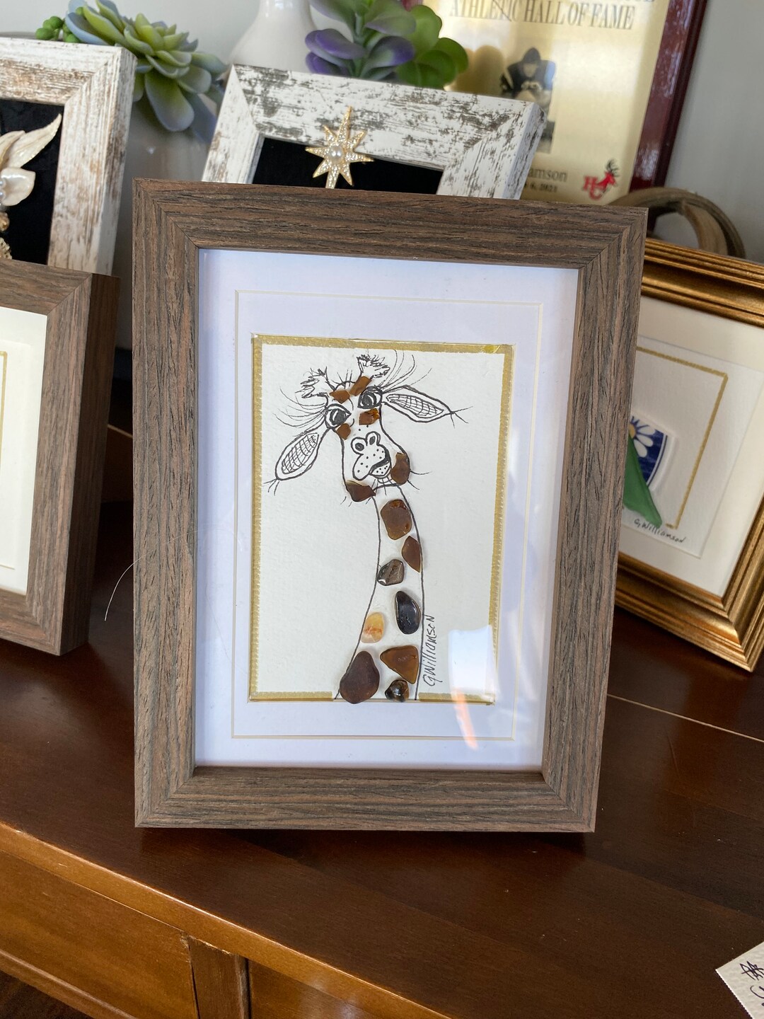 Adorable Sea Glass and Stone Giraffe Art Framed 5”x7” - Etsy