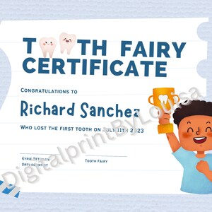 Tooth Fairy Certificate,child's Tooth Fairy Award,tooth Fairy Visit ...