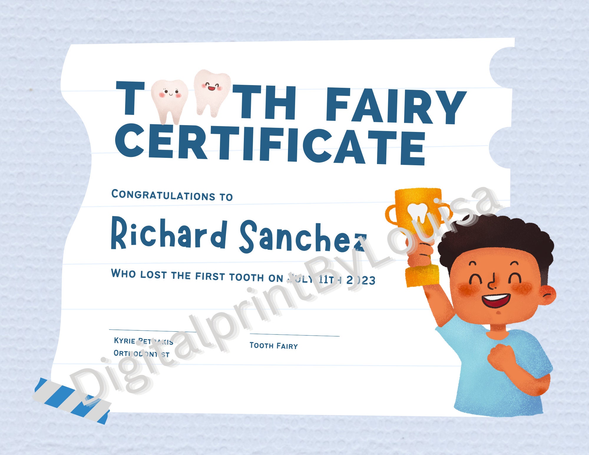 Tooth Fairy Certificate,child's Tooth Fairy Award,tooth Fairy Visit ...