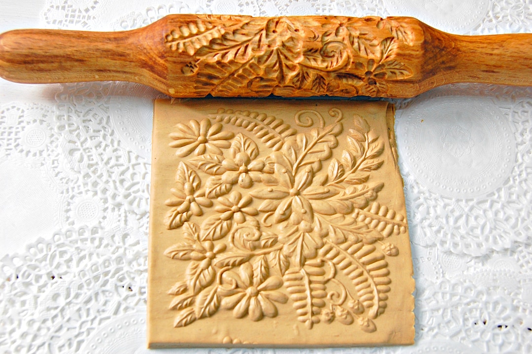 Rolling Pin With a Pattern of Flowers for Dough and Clay - Etsy