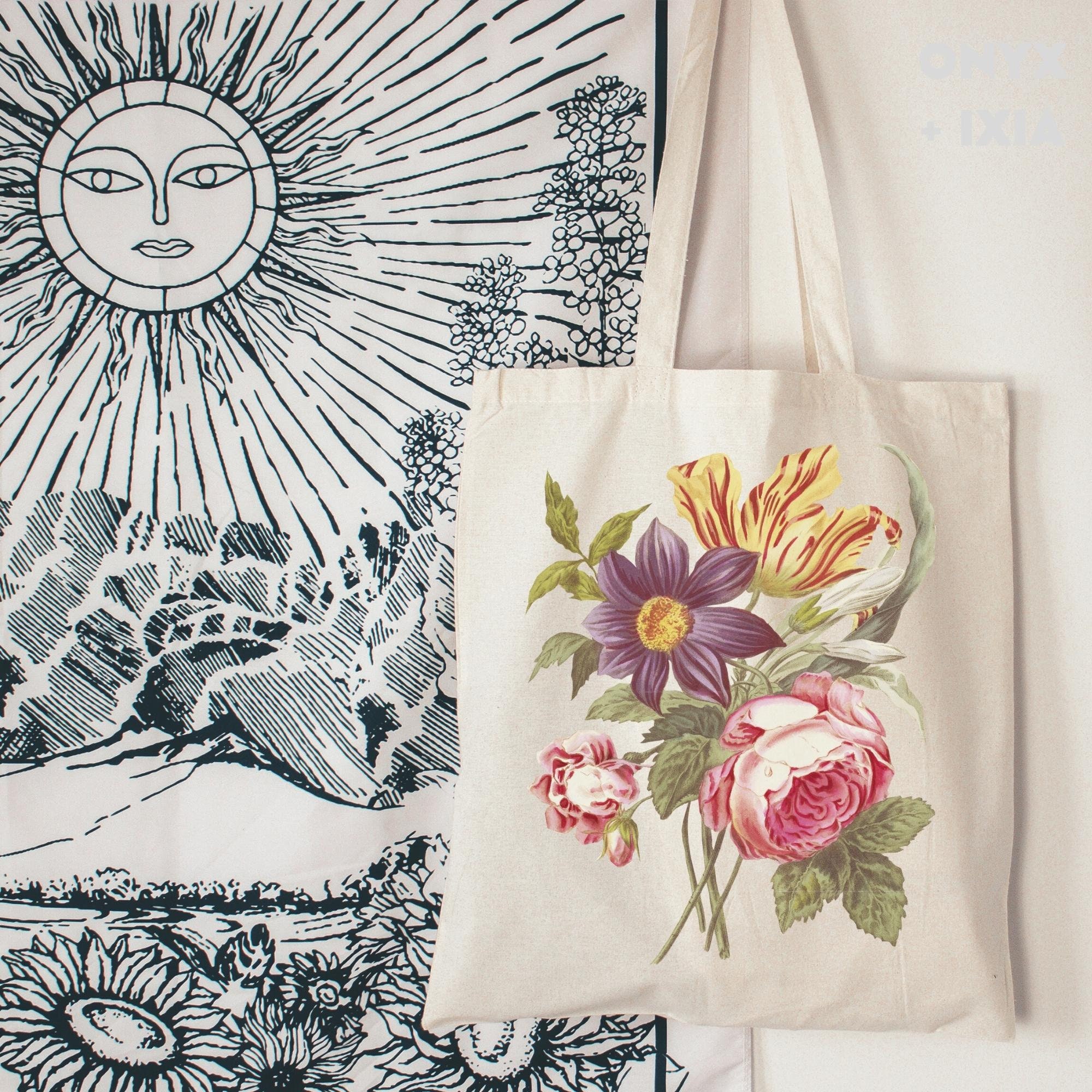 Vintage Floral Tote Bag Spring Flowers Canvas Bag Colorful Floral ...
