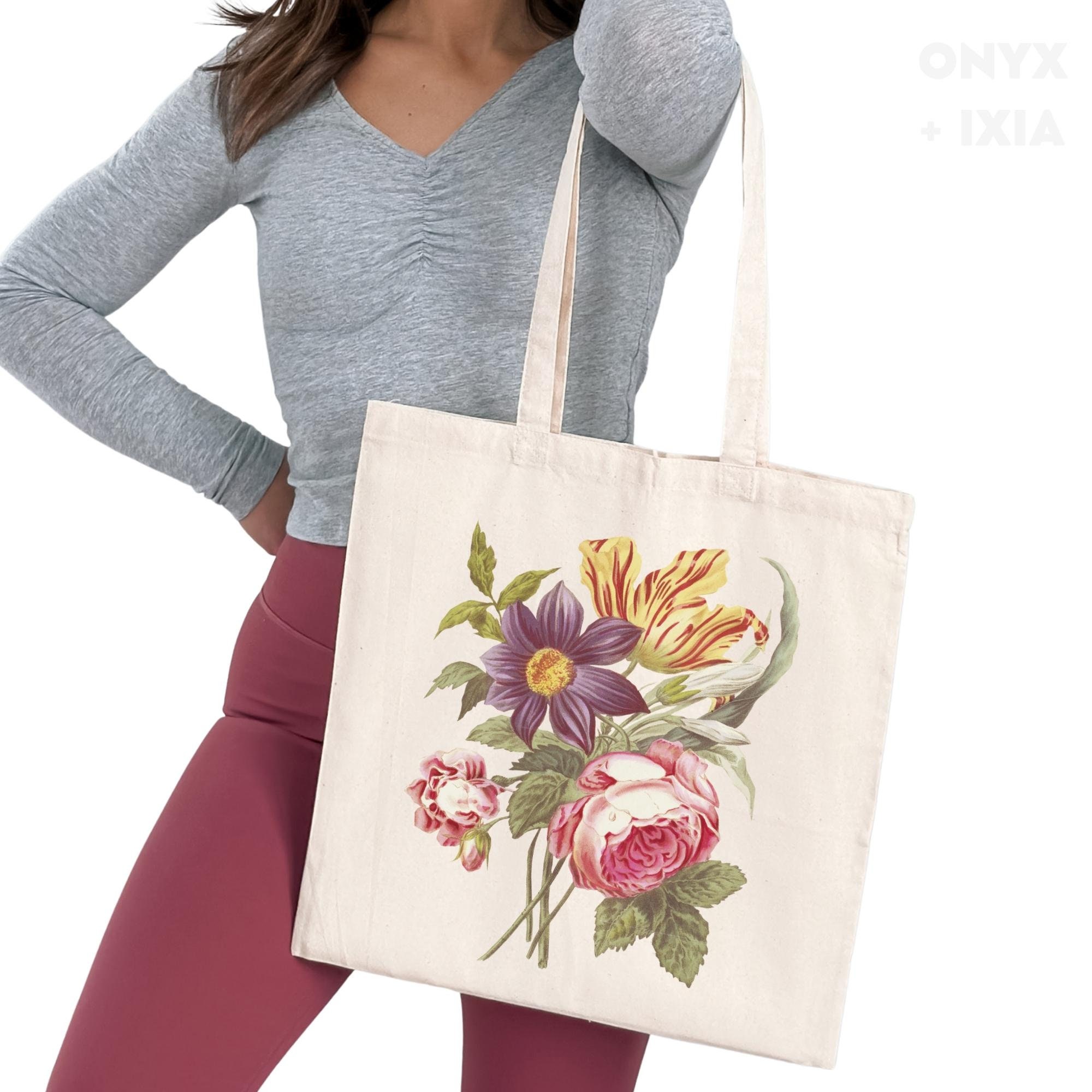 Vintage Floral Tote Bag Spring Flowers Canvas Bag Colorful Floral ...