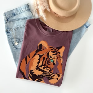 Tiger Shirt Comfort Colors Vintage, Oversized Tiger Tee Trendy Boho ...