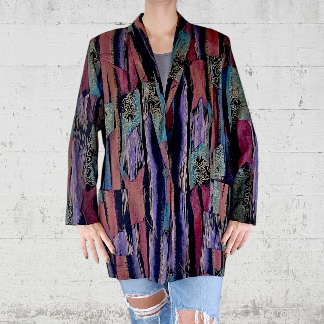 Vintage Retro Funky Mulitcolor Made in USA Single Breasted Blazer ...