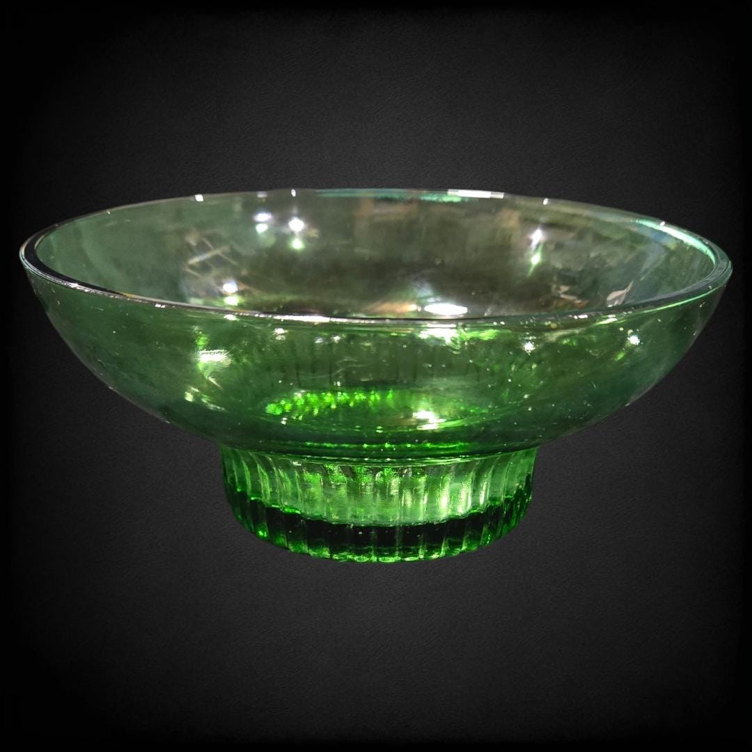 Vintage Green Colored Glass Depression Glass Ribbed Base 1950s ...