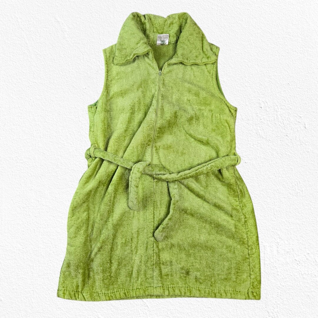 1960s Vintage Lime Green Terry Cloth 1/2 Zip Belted Robe Union Made ...