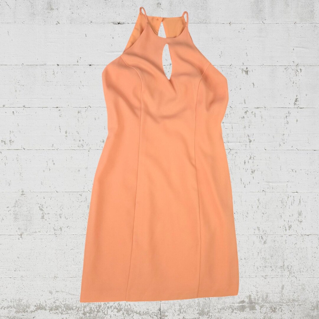 Vintage Orange 70s Mod Joseph Ribkoff Bodycon Mini Halter Keyhole Dress ...